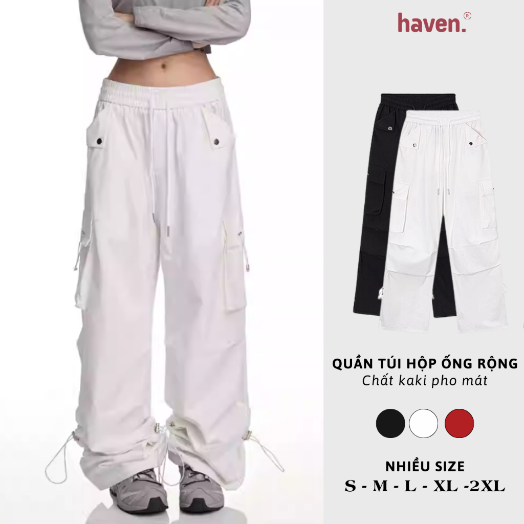 Quần túi hộp ống rộng nữ Haven vải cotton, dây rút jogger bigsize, màu ...