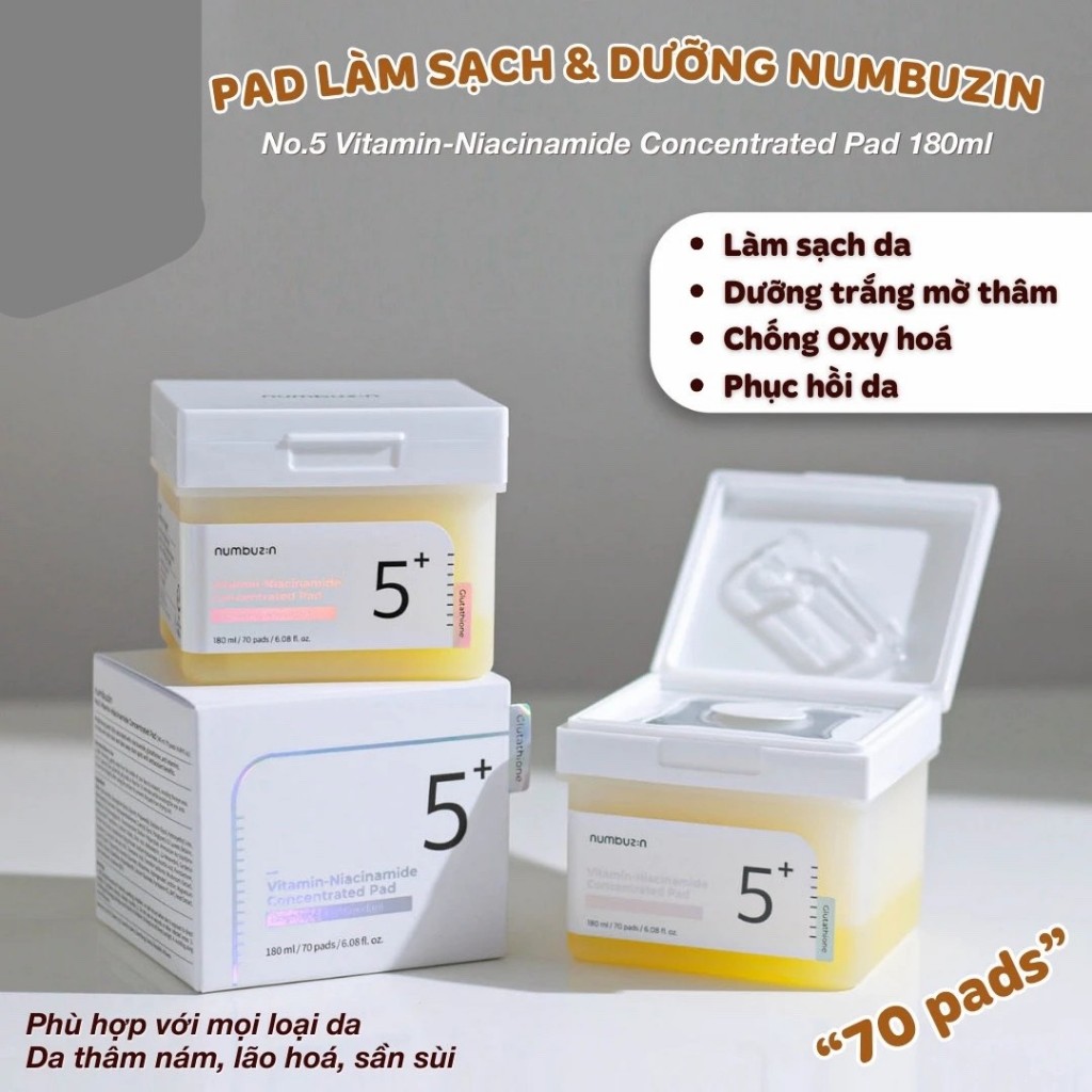 Toner Pad Numbuzin No.5+ Vitamin-Niacinamide Concentrated hộp 180ml (70 miếng) | Shopee Việt Nam