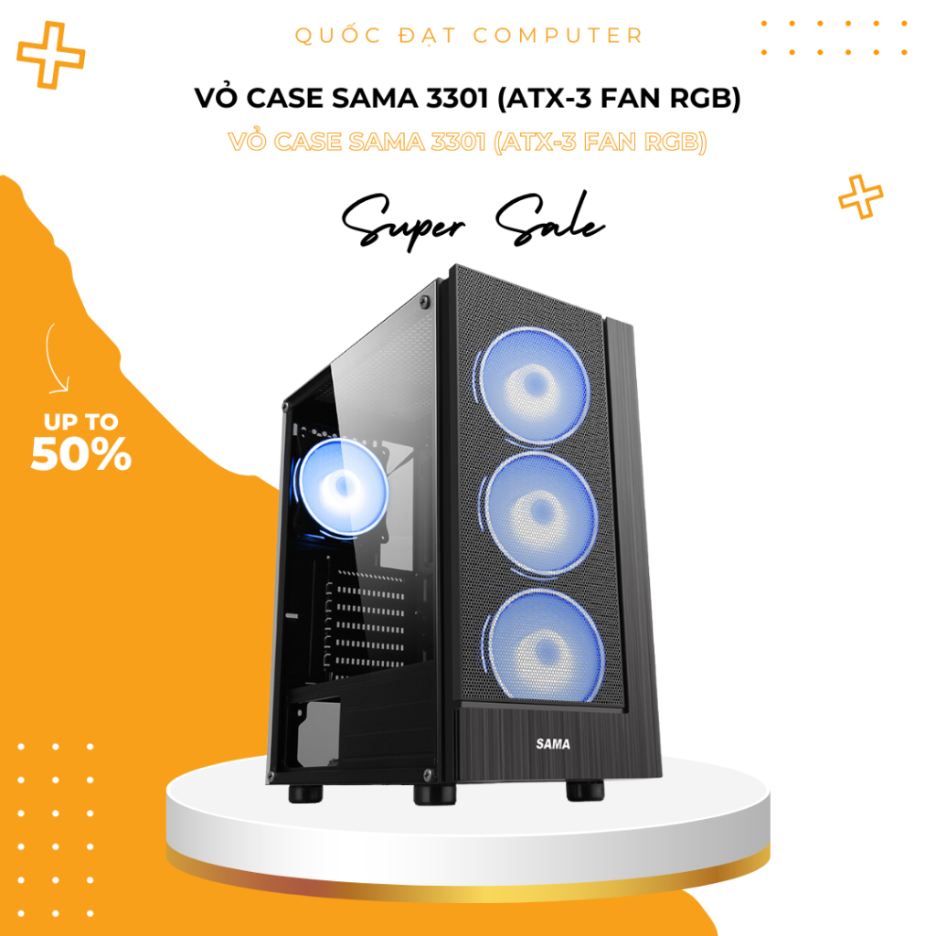 Vỏ case máy tính SAMA 3301 (ATX-3 Fan RGB) | Shopee Việt Nam