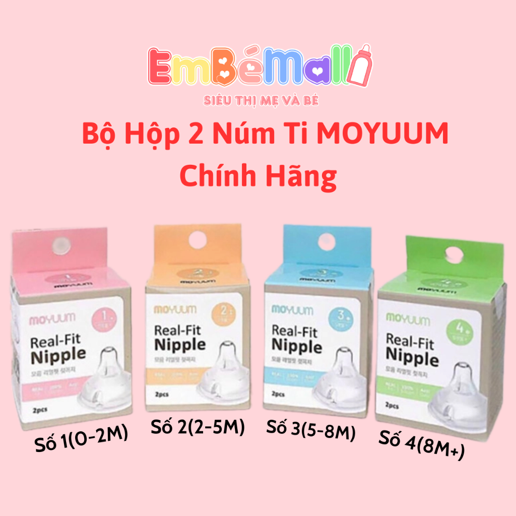 Núm ti thay thế bình sữa Moyuum chính hãng Hàn Quốc số 2/ 3 /4 (1 núm ko hộp, set 2 núm có hộp ...