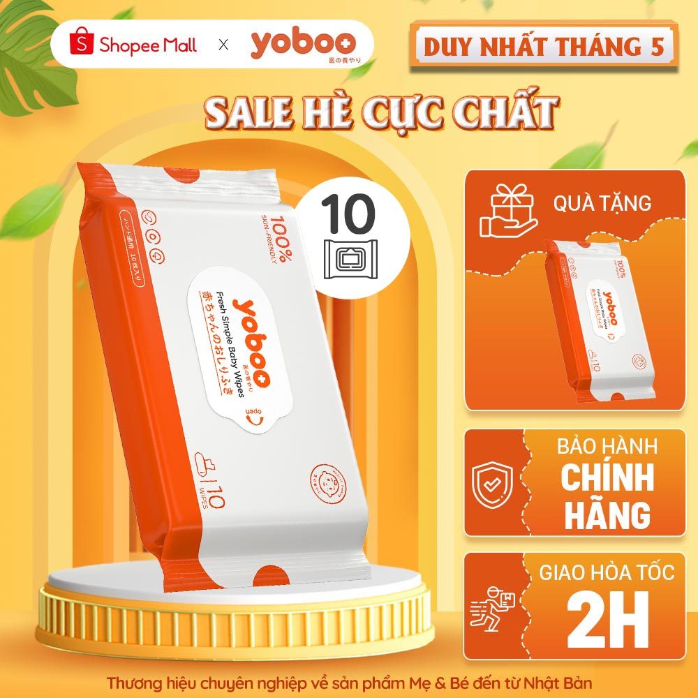 COMBO Khăn giấy ướt Yoboo YB-078 gói 10 tờ dịu nhẹ, không cồn và hương liệu, an toàn khi sử dụng ...