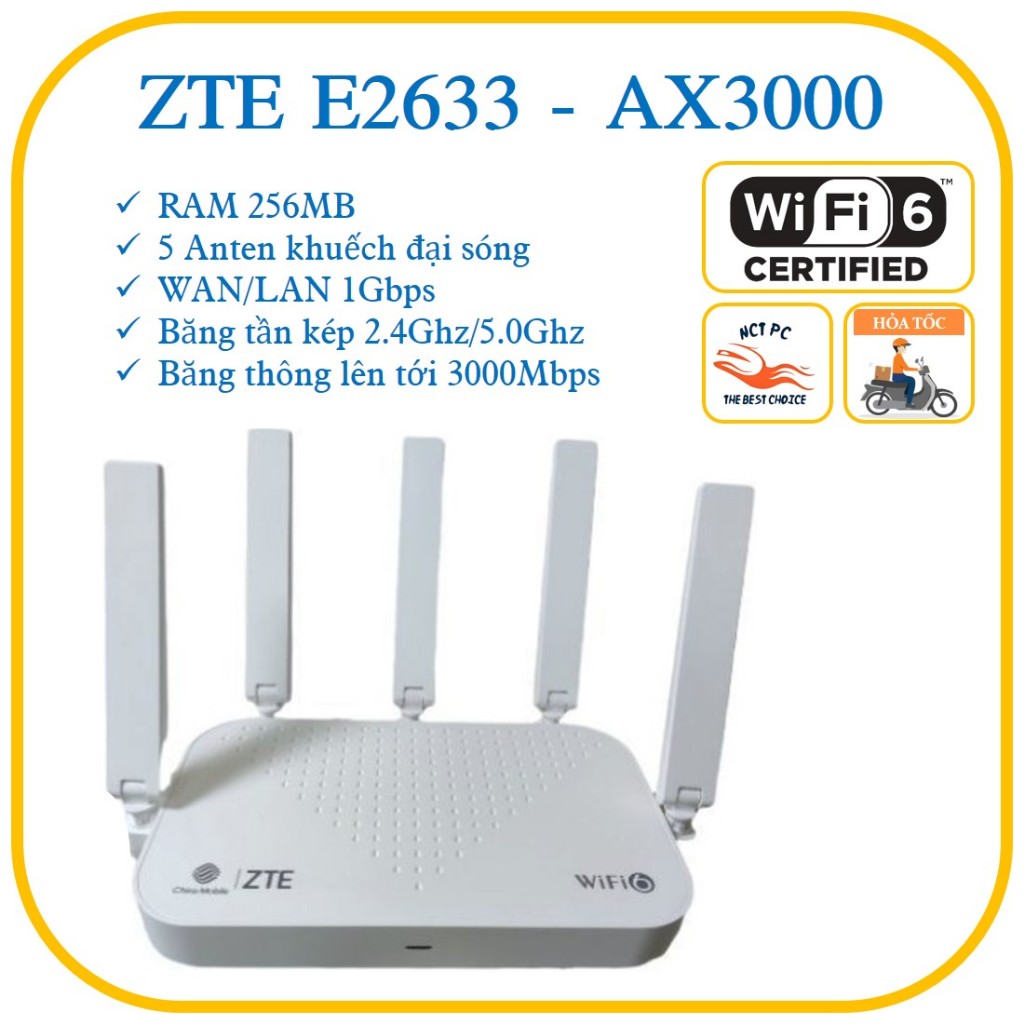 [SIÊU RẺ] Bộ phát router Wifi Mesh Wifi 6 ZTE E2633 E2623 E1630 AX3000 - hàng Chính hãng - Lỗi 1 ...
