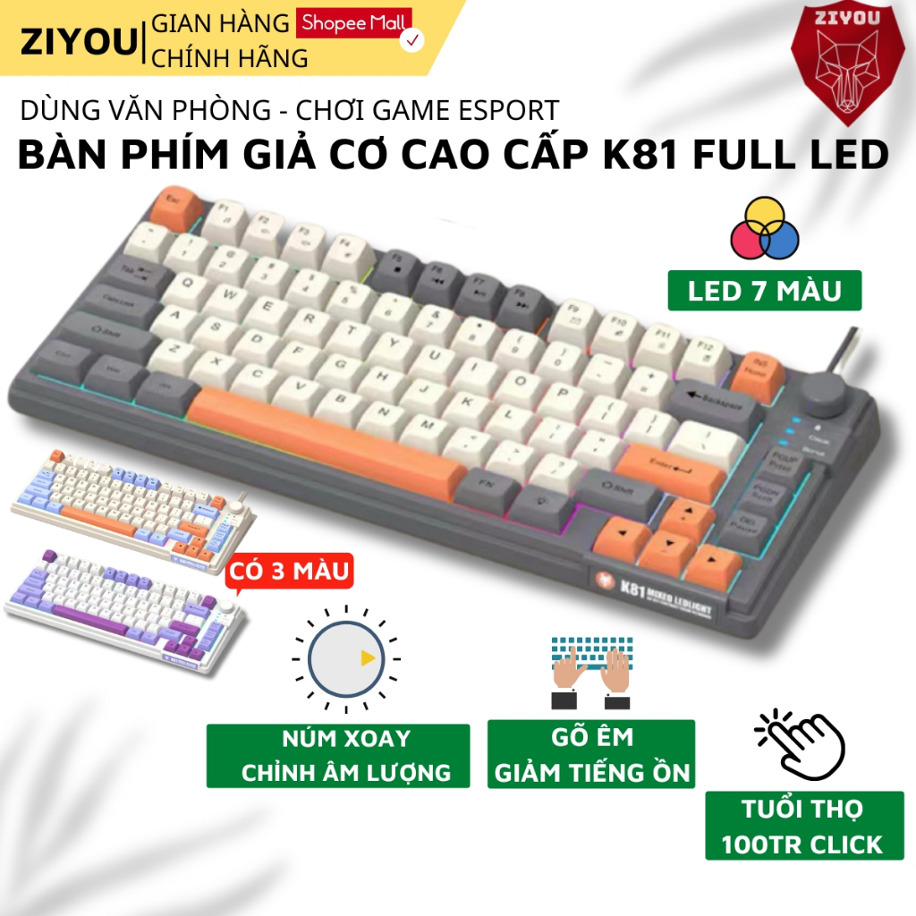 Bàn Phím Giả Cơ Gaming Ziyou XunFox K81 Full LED Thiết Kế Công Thái Học ...