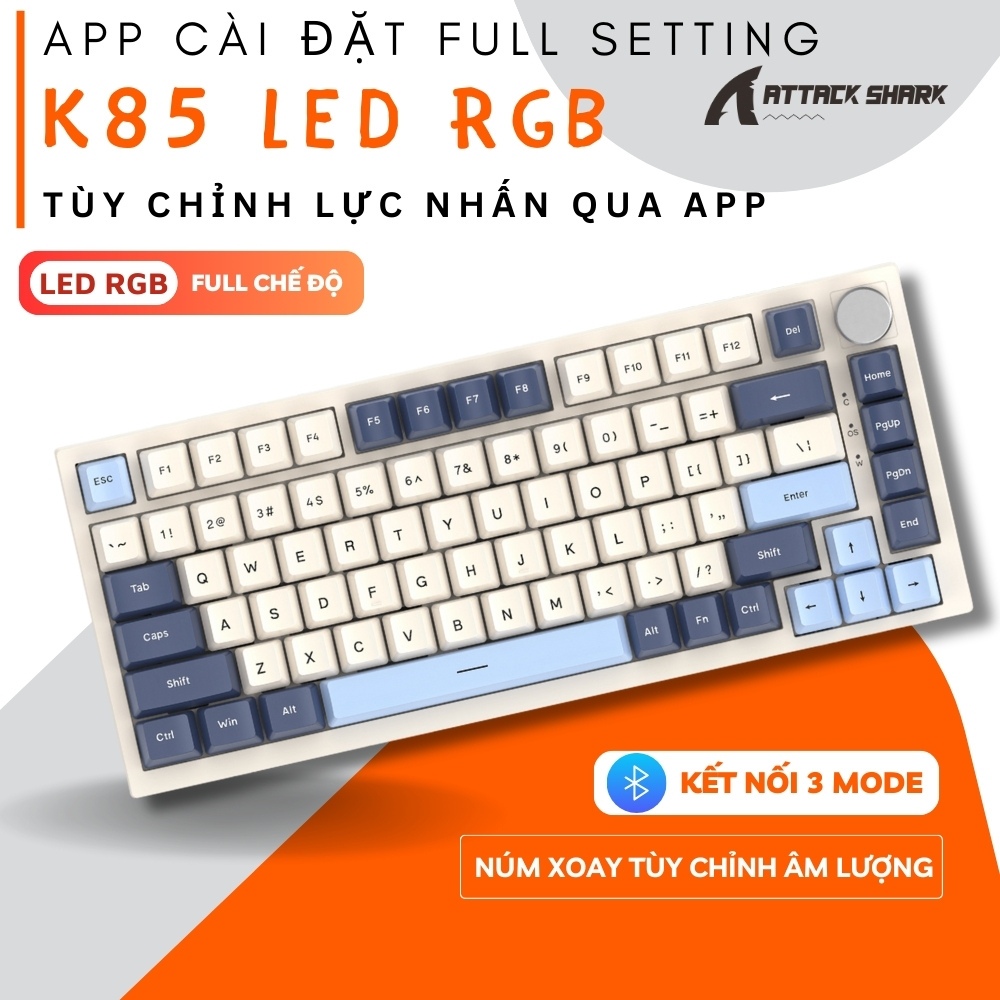 Bàn Phím Attack Shark K85 LED RGB Công Nghệ Cao Cấp 2024 Switch Tùy Chỉnh Lực Nhấn, App Macro ...
