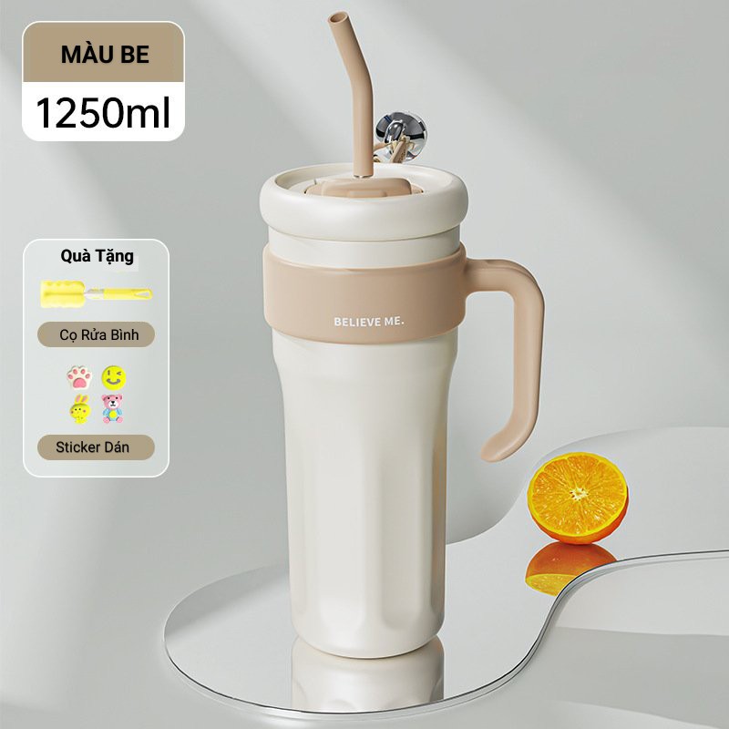 Ly giữ nhiệt NIUMI 1250ml 316 nắp xoay Belive me có ống hút | Shopee Việt Nam
