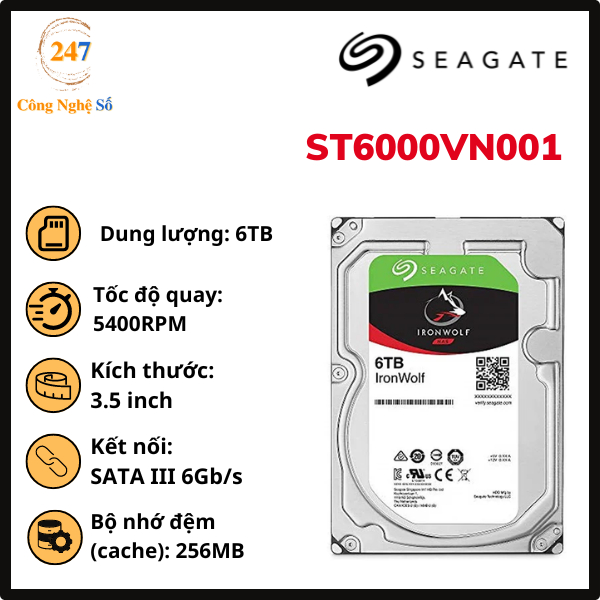 Ổ cứng HDD SEAGATE NAS IRONWOLF 3.5 6TB ST6000VN001 | Shopee Việt Nam