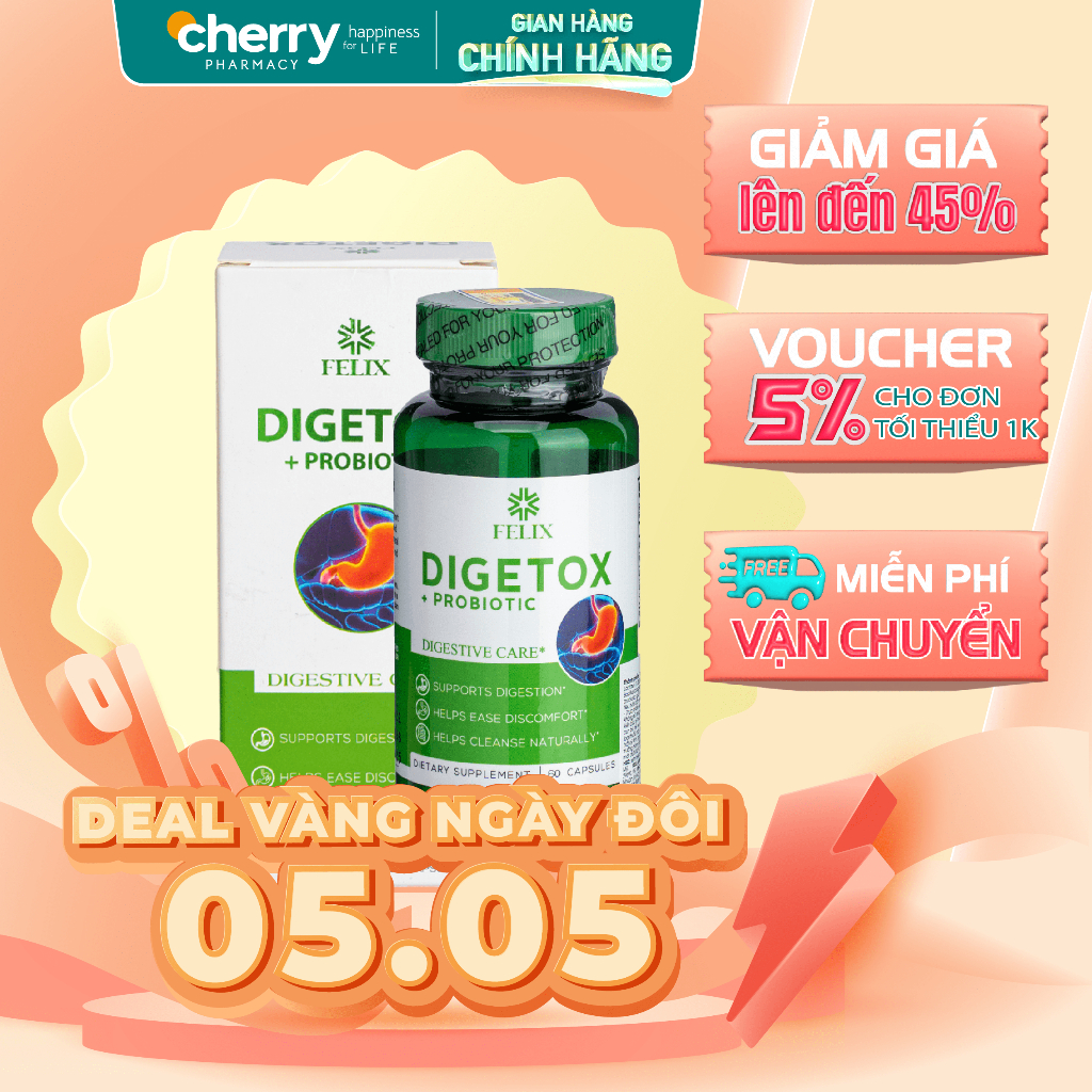 Viên uống hỗ trợ tiêu hóa Felix Digetox Probiotic (USA, 60 viên ...