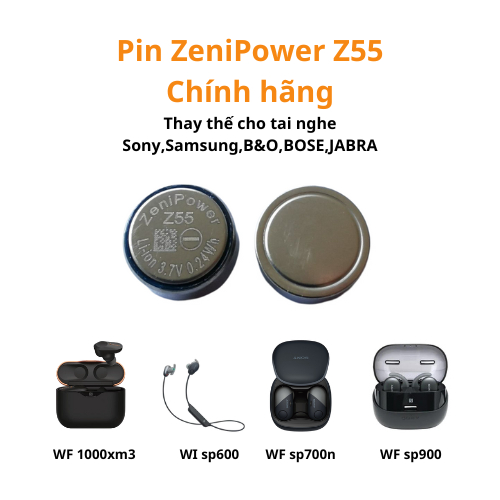 Pin Z55 Chính hãng cho tai nghe sony wf-1000xm3/SP900/Xb700, Jabra ...
