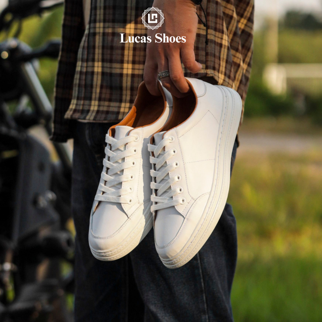 Giày Sneaker trắng nam LC2101 White Lucas Shoes thể thao đế khâu cao 3 ...