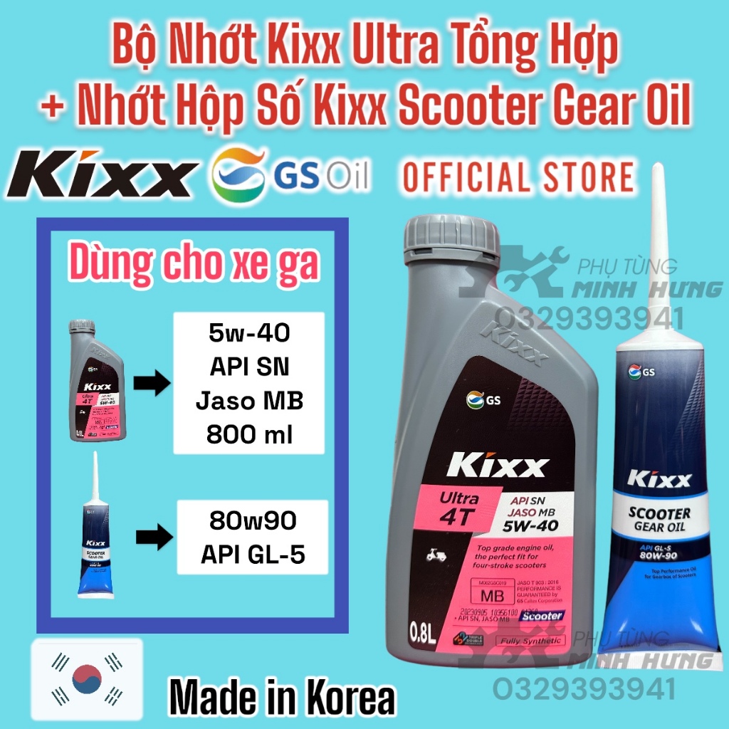 Combo Nhớt Tổng Hợp Kixx Ultra Scooter 5W40 và Nhớt Hộp Số Kixx Scooter ...
