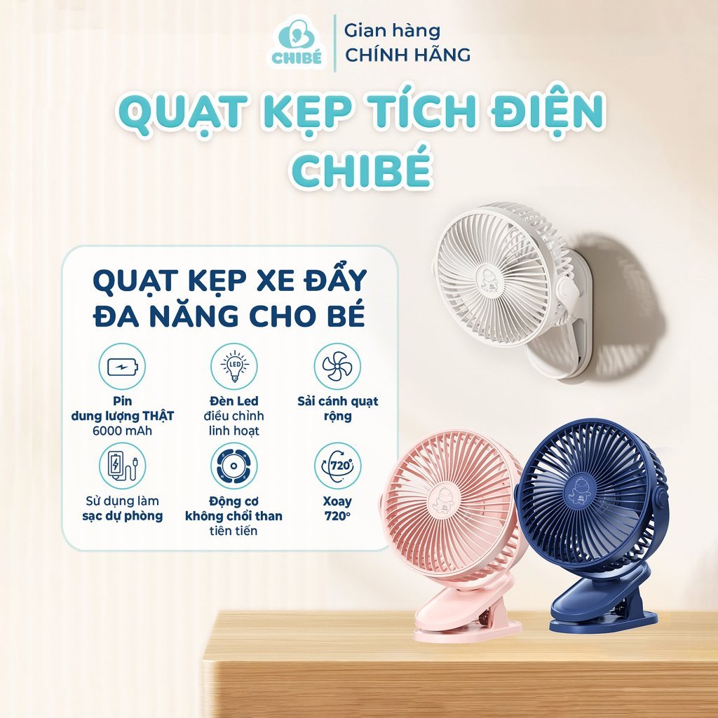 QUẠT KẸP TÍCH ĐIỆN MINI CHIBÉ - Quạt có đèn kẹp xe đẩy cho bé siêu mát ...