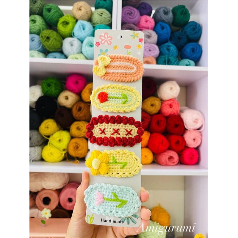 SET 5 Chiếc cặp tóc móc len Handmade Pam ngoan xinh iu đây rồiiii | Shopee Việt Nam