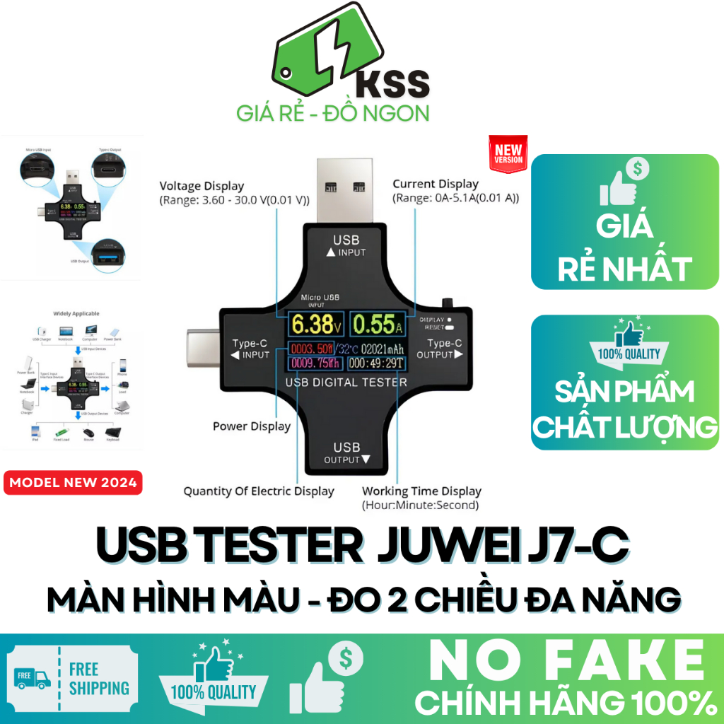 [NEW 2024] USB tester / kiểm tra đo dòng điện, điện áp type C màn hình ...