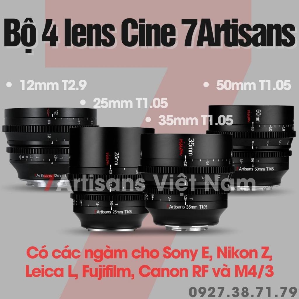 Bộ 4 lens Cine Vision 7Artisans 12mm T2.9 25mm T1.05 35mm T1.05 50mm T1.05 cho Fuji, Sony, Canon ...