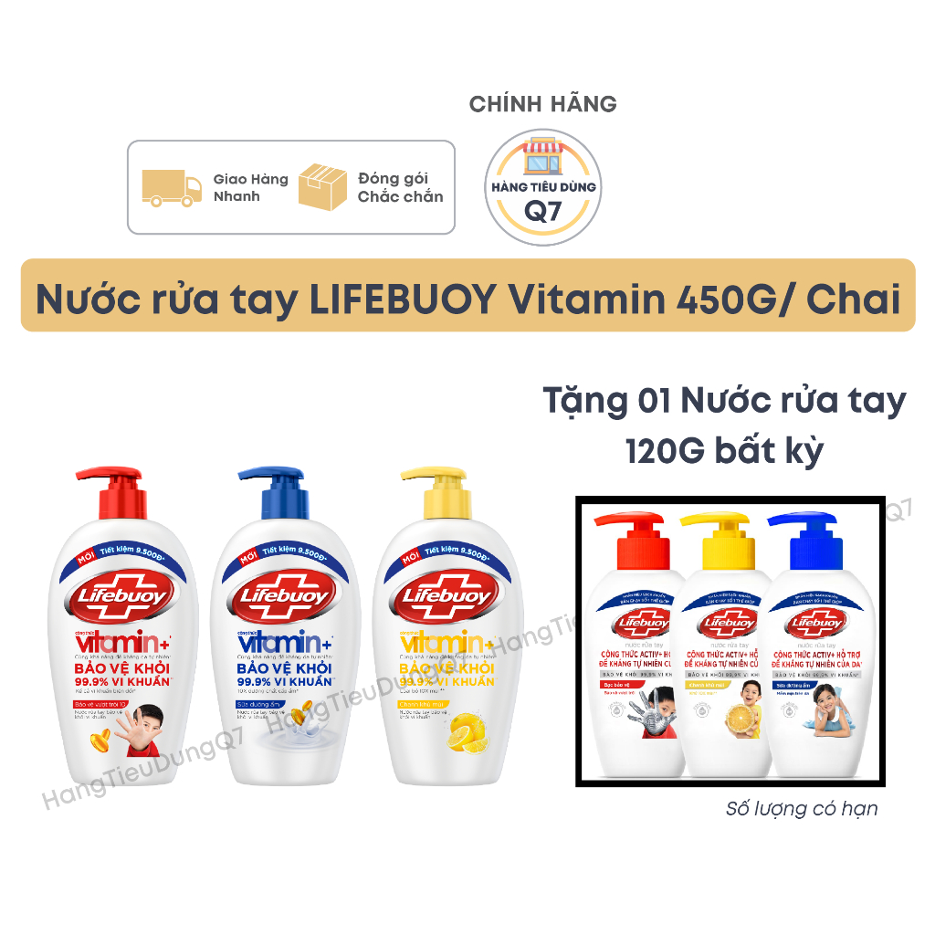 Nước rửa tay Lifebuoy CHAI 450G tặng NRT 120G bất kỳ (SL có hạn ...
