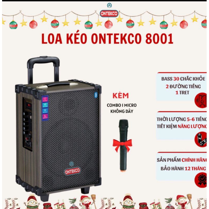 2024 Loa kéo bluetooth Ontekco 8001 bass 20 di động Tặng kèm 1 mic không dây,Thùng gỗ cao cấp ...