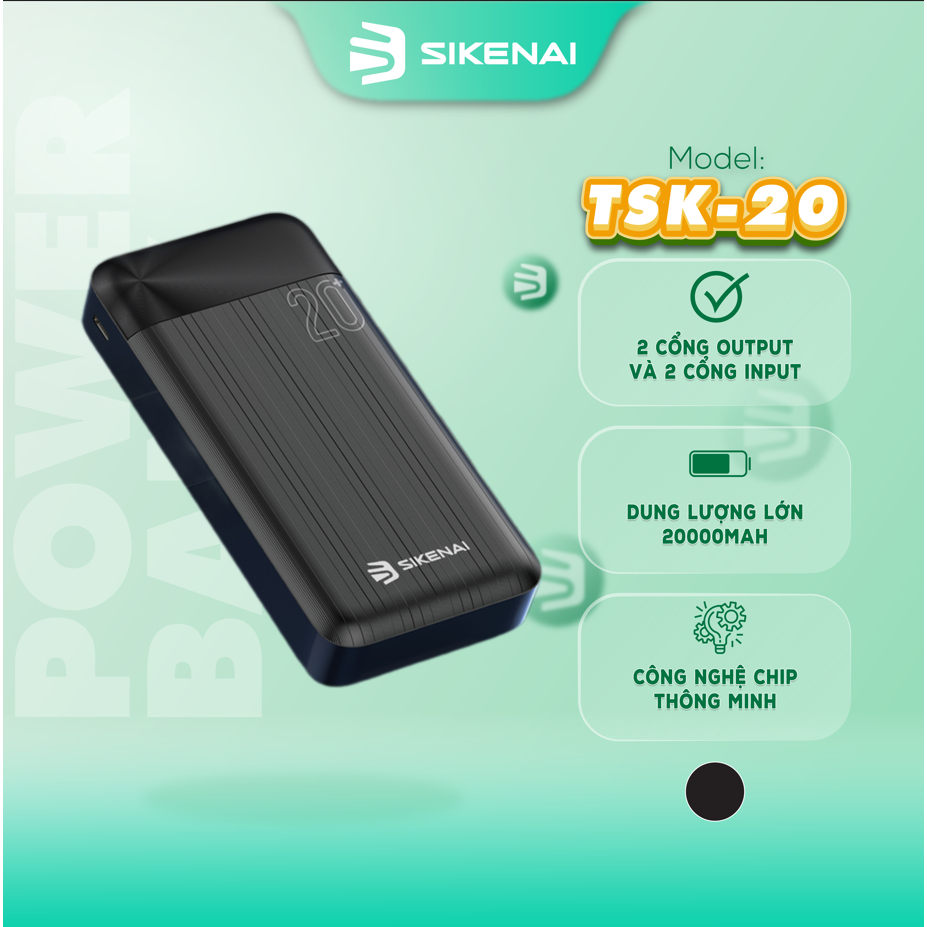 Sạc Dự Phòng Sikenai TSK-20 Dung Lượng Lớn 20.000mAh Hỗ Trợ Sạc Nhanh | Shopee Việt Nam
