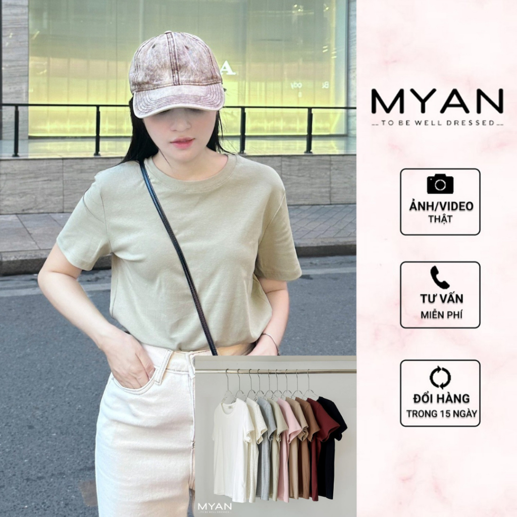 MYAN DESIGN Áo Phông Nữ Trơn Cổ Tròn Chất Liệu Co Giãn Thoáng Mát ...