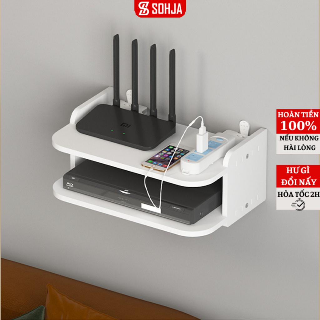 Kệ định tuyến treo tường 2 tầng SOHJA để đầu thu, remote điện thoại ...