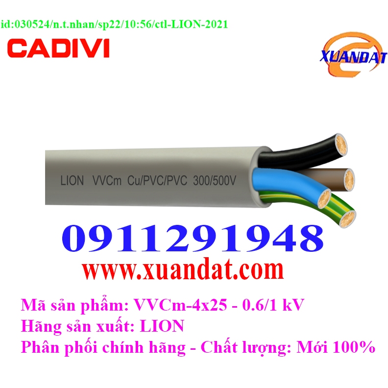 Lion VVCm-4x25 - 0.6/1 kV : Dây điện tròn mềm 4 lõi bằng nhau, ruột ...