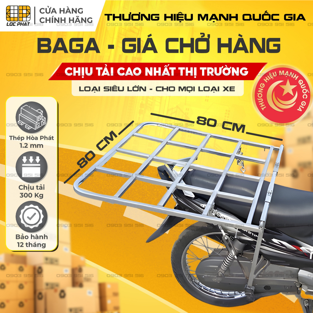 Baga giá chở hàng xe máy đa năng siêu lớn 80x80cm lắp cho xe Số & xe Ga ...