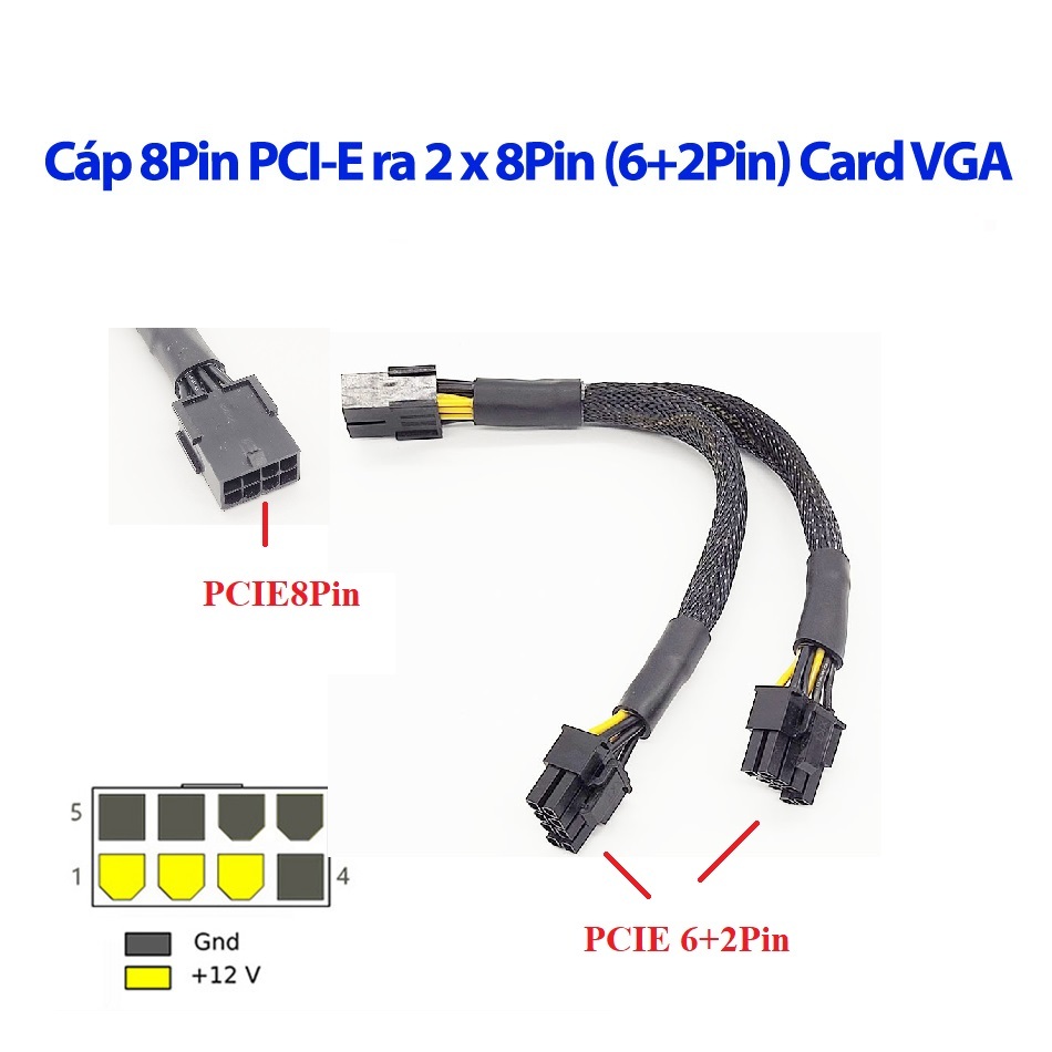 Dây cáp chia nguồn 8Pin PCIe 1 ra 6+2Pin card VGA Gaming Card đồ họa ...