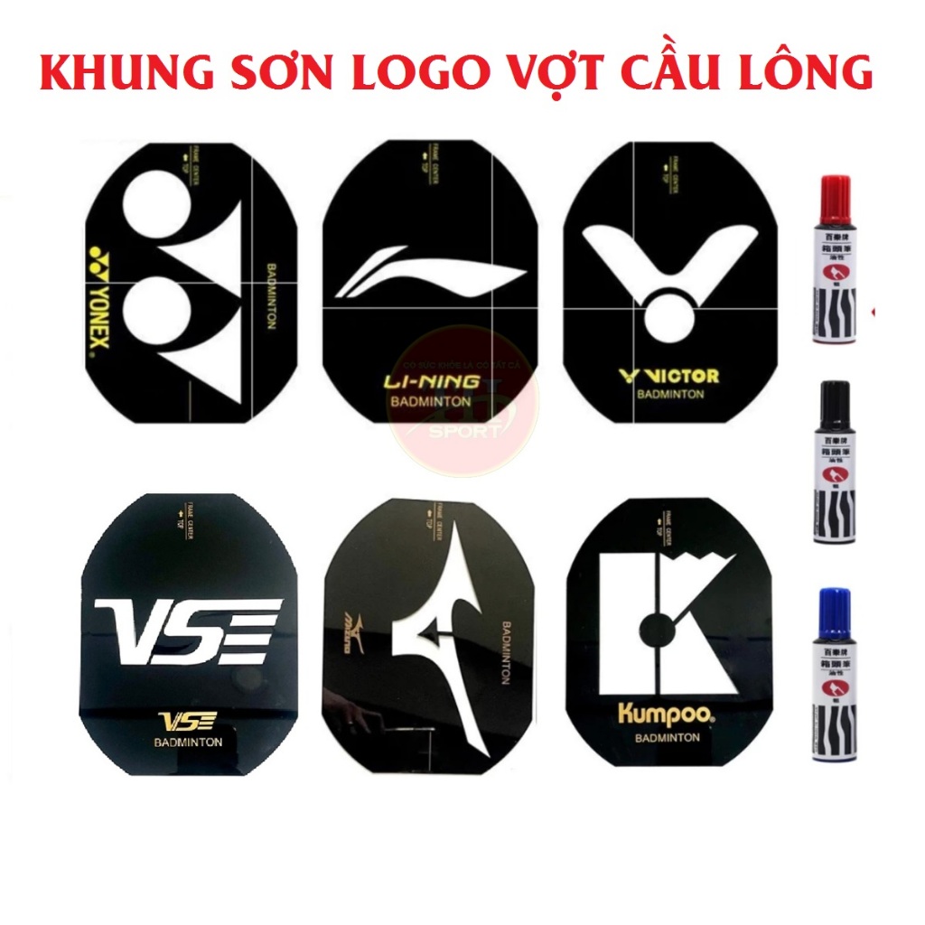 Khung sơn Logo vợt cầu lông Yonex, Lining, Victor, Mizuno, VS, Kumpoo ...