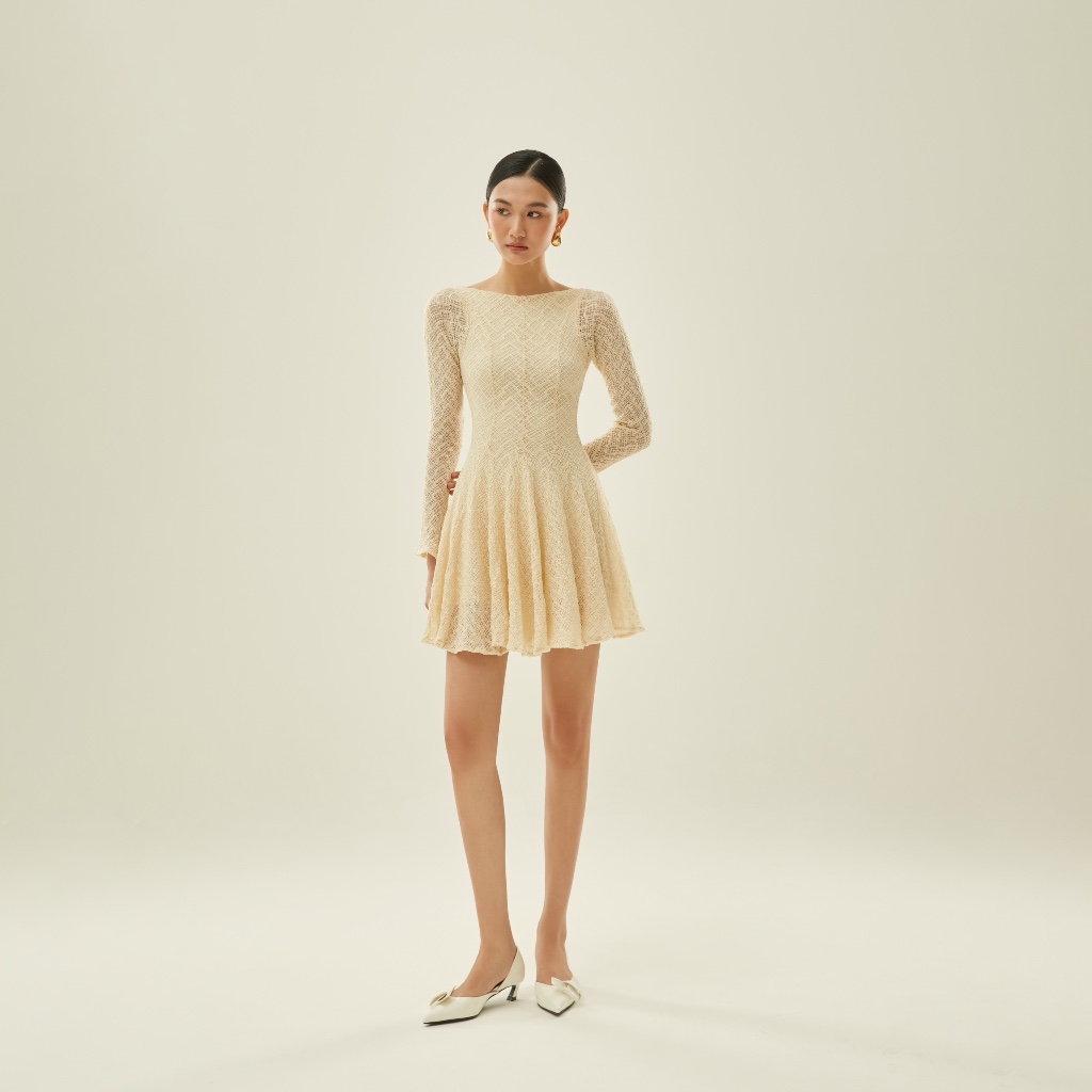 [WEWEAR ]Đầm thun len ren, hở lưng được may 2 lớp lot cotton và ren len ...