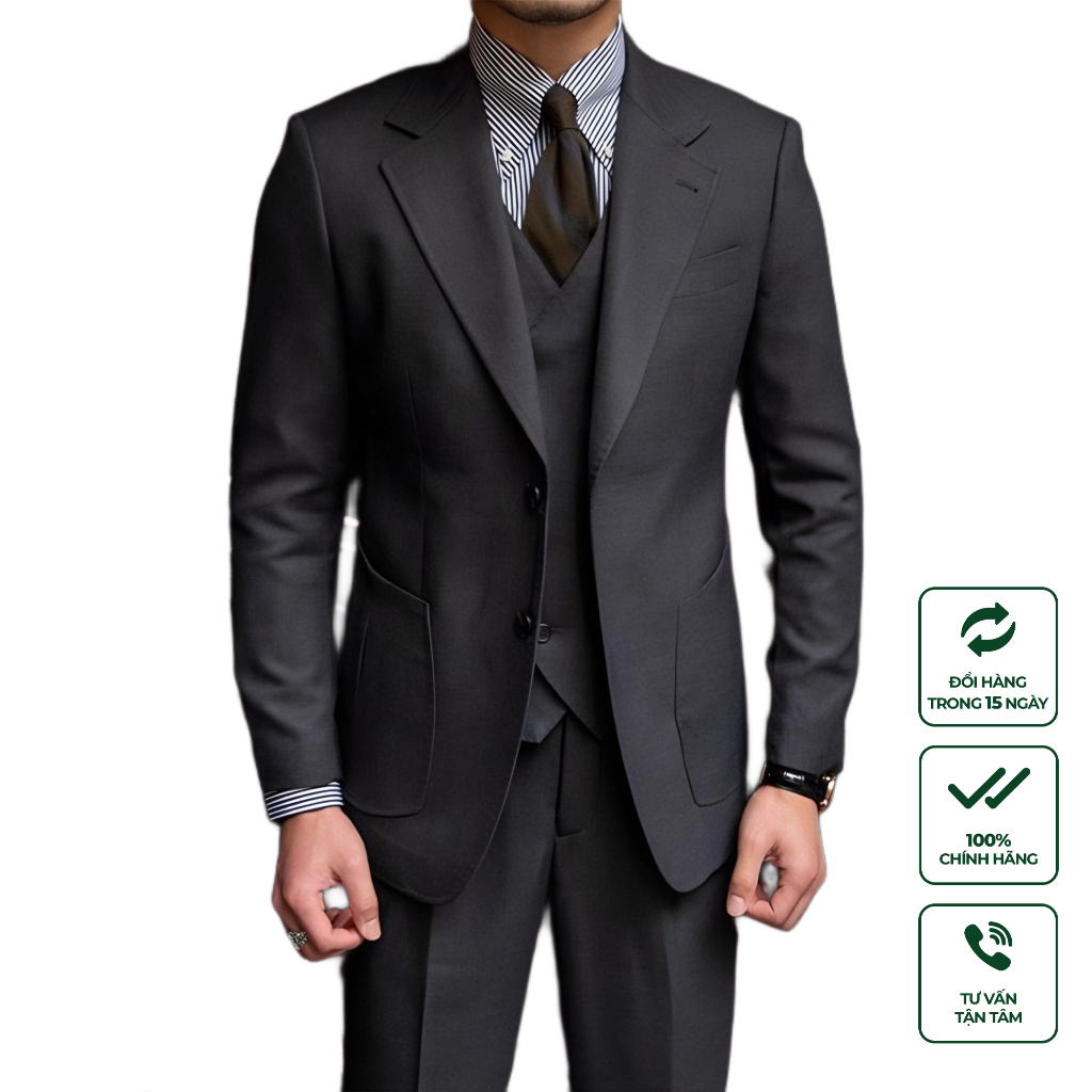 Bộ Suit 3 Mảnh Nam Cao Cấp Harold Black Lead (Suit Jacket + Gile + Quần ...