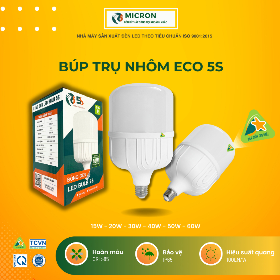 Đèn LED Bulb Micron ECO 5S - Đèn Búp Trụ Nhôm ECO 5S - Công suất 10-60W ...