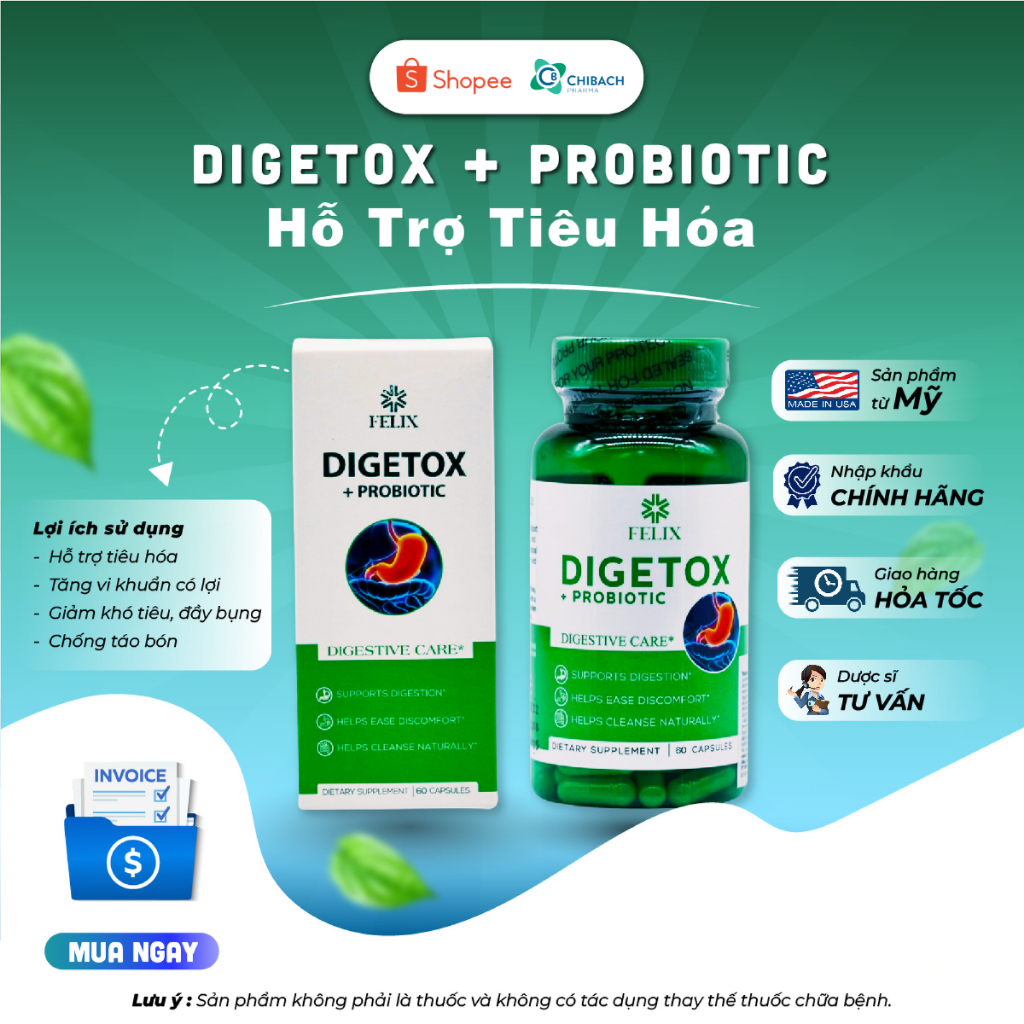 Viên Uống Felix DIGETOX + PROBIOTIC, Hỗ Trợ Tiêu Hóa Tốt - Hộp 60 Viên ...