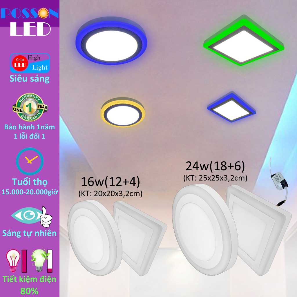 Đèn Led ốp trần 16w ( 12w +4w) 24w ( 18w +6w) viền sáng 2 màu 3 chế độ ốp nổi LP-RSox+x | Shopee ...