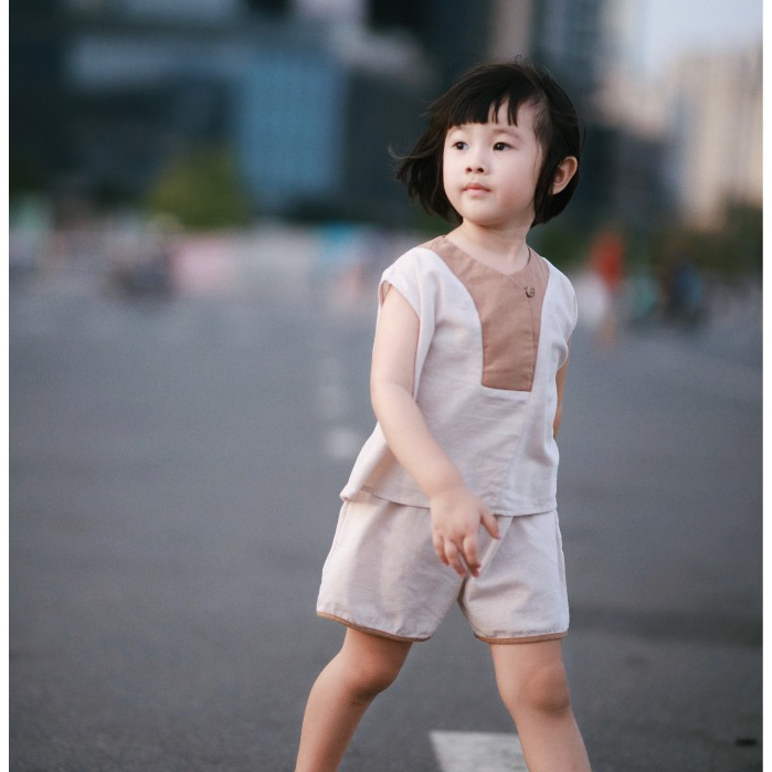 (Yi Closet) Bộ quần áo trẻ em phối màu be nâu mùa hè 10 - 25 kg ...