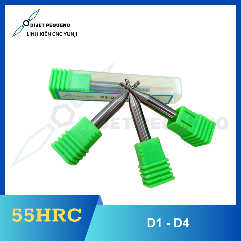 [D1-D4] Dao phay ngón 2F-3F-4F 55HRC gia công nhôm, gang, thép, chất liệu hợp kim phủ màu đồng ...