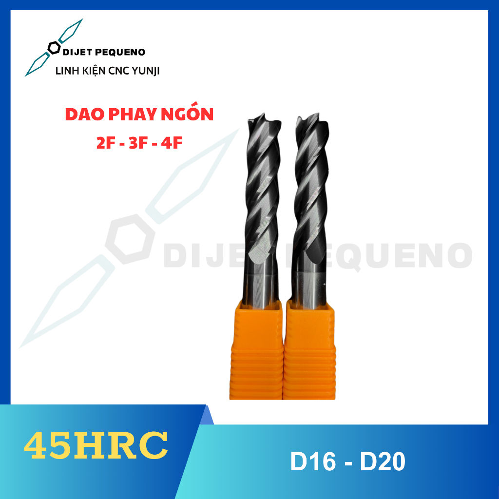 [D16-D20] Dao phay ngón 2F-3F-4F 45HRC gia công nhôm, gang, thép, chất liệu hợp kim phủ nano đen ...