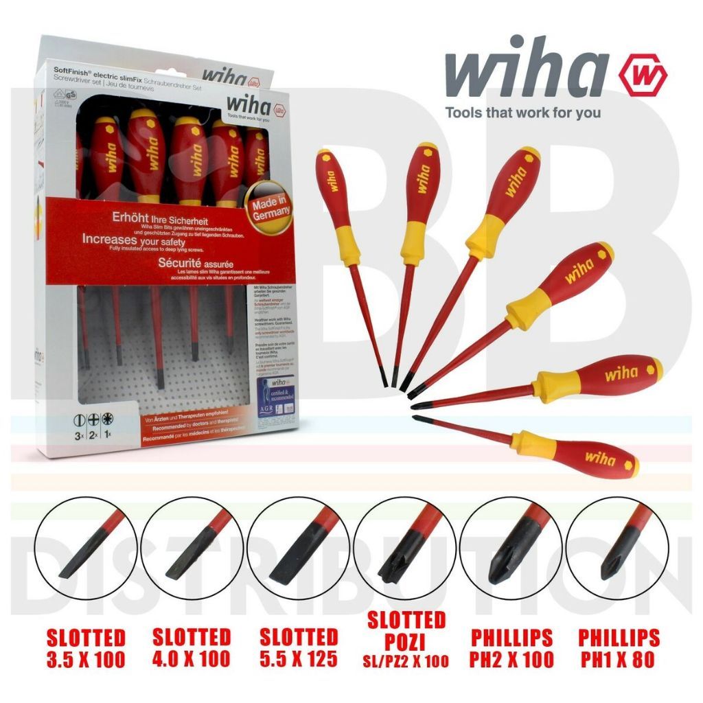 Bộ tua vít cách điện 6 chi tiết Phiên bản cao cấp Slimfix Wiha Germany ...