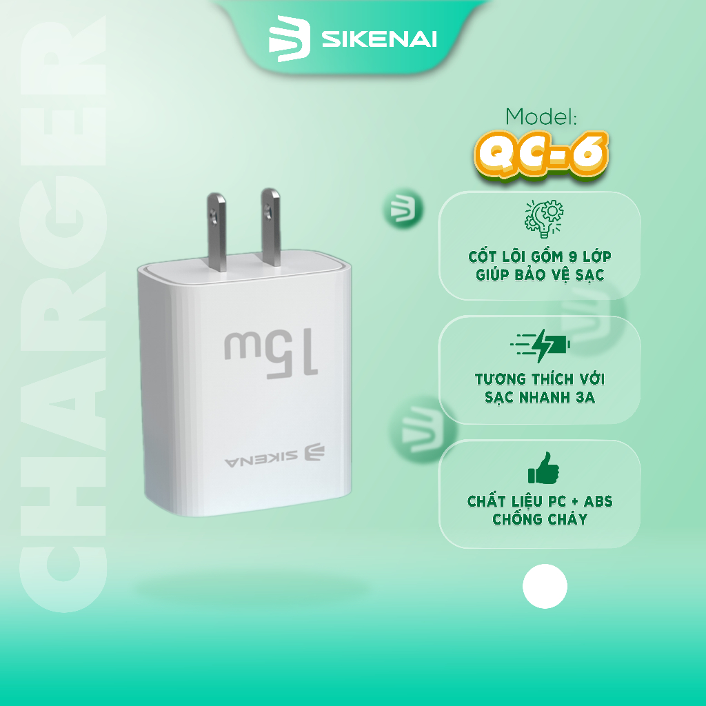 Củ Sạc Sikenai QC-6 Sạc Nhanh 3A Công Suất 15W An Toàn Khi Sạc | Shopee Việt Nam