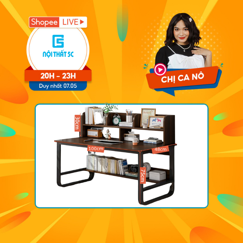 Bàn học tập, bàn làm việc Nội Thất 5C thiết kế mặt bàn uốn cong liền giá sách 4 tầng sắt sơn ...