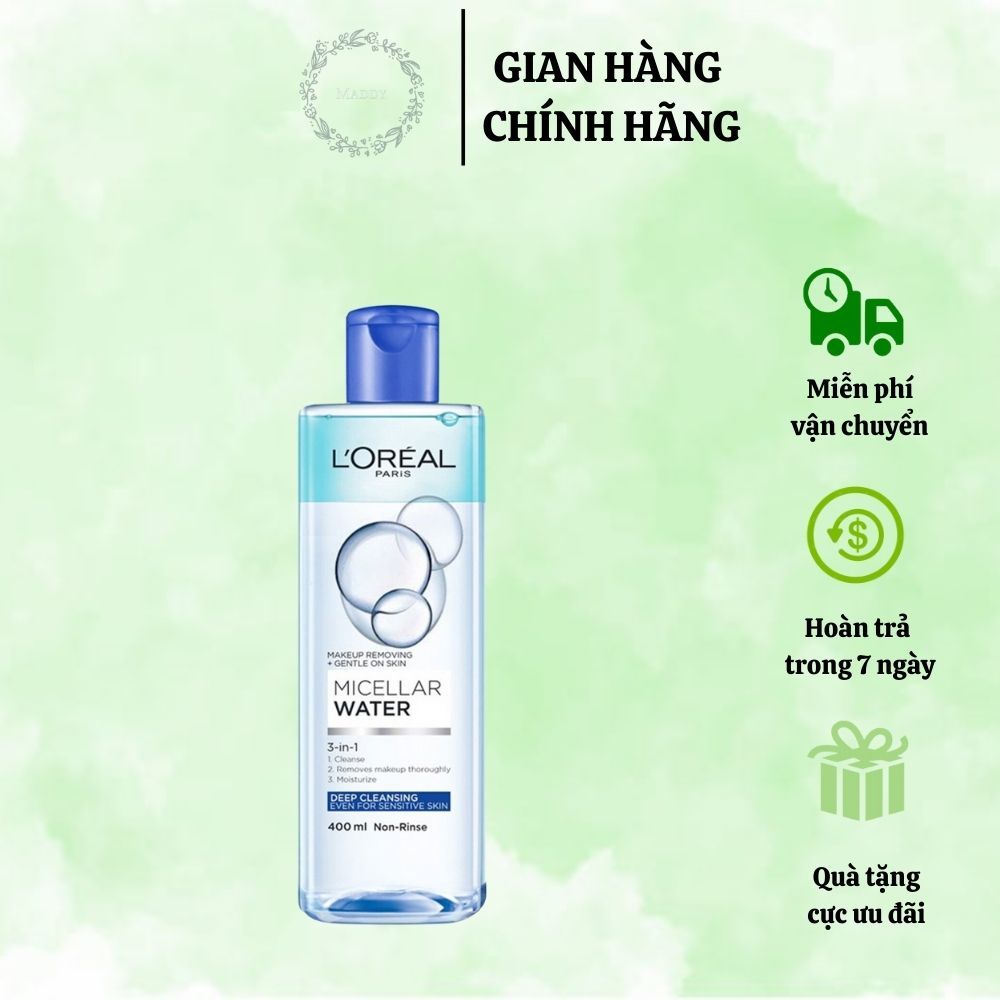 Nước tẩy trang 3-in-1 L'Oreal Paris Micellar Water| Loreal 400ml maddy beauty | Shopee Việt Nam
