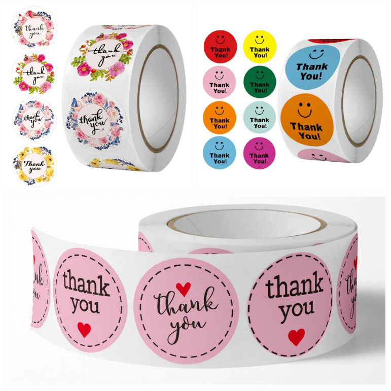 Cuộn 500 tem Sticker Thank you in màu tự dính 2.5cm - Tem cảm ơn ...