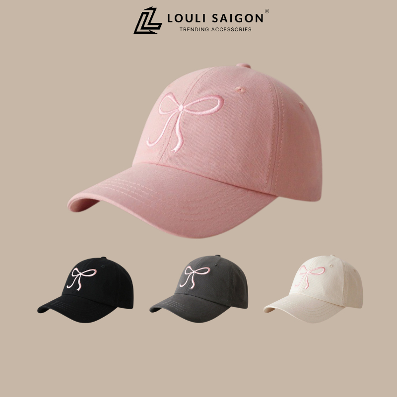 Mũ lưỡi trai thêu nơ LOULI SAIGON cho nam nữ, nón lưỡi trai nơ cute vải ...