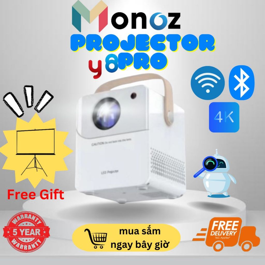 [FLASH SALES] Máy chiếu Android MONOZ Y8 PRO Mini 6500 Lumens HD 1080P ...