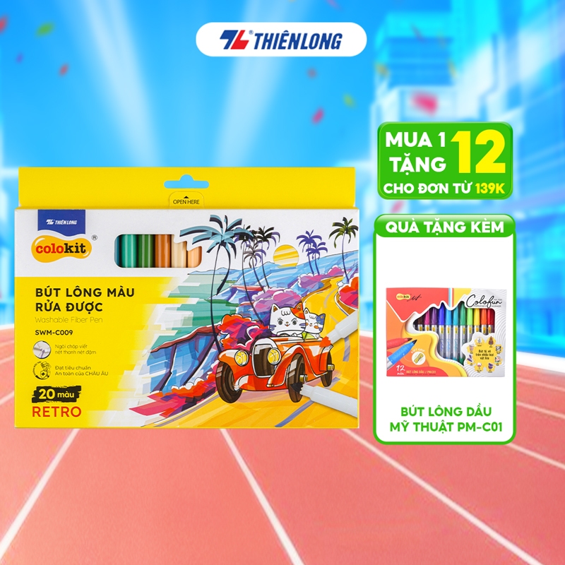 Bút lông màu Fiber Pen 20 màu Retro Thiên Long Colokit rửa được ngòi ...