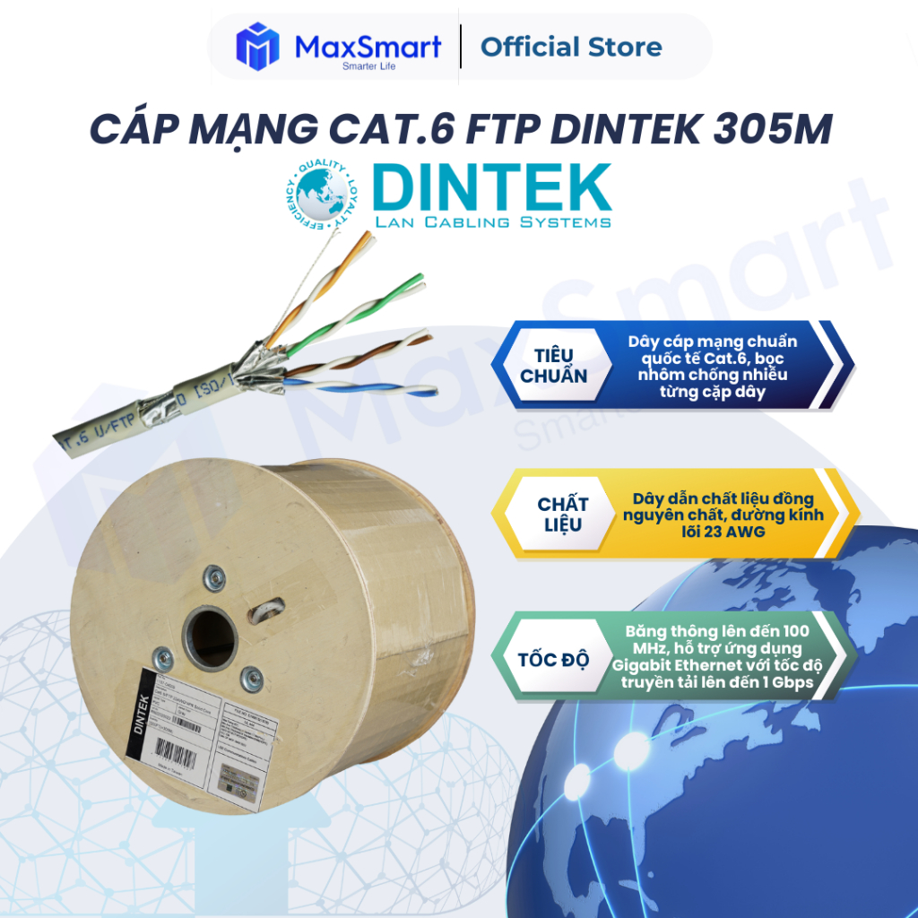 Cáp mạng Cat.6 FTP DINTEK, bọc nhôm chống nhiễu | Shopee Việt Nam