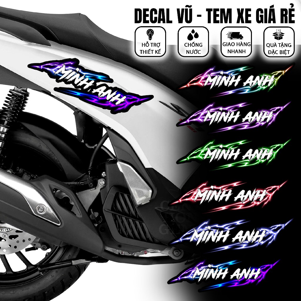 Tem chữ dán xe Tafu tia sét, Tem tafu in tên theo yêu cầu, Tem dán xe ...