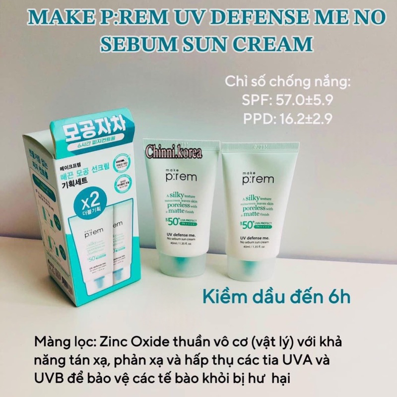 [NEW 2023] Kem chống nắng vật lý kiềm dầu MAKEPREM UV DEFENSE ME NO SEBUM SUN CREAM | Shopee ...