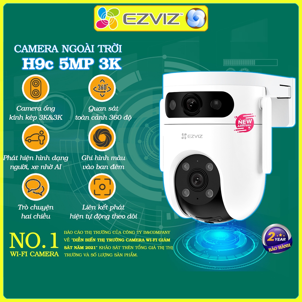 Camera wifi ống kính kép Ezviz H9C 3MP/5MP 2K/3K chính hãng, màu ban ...