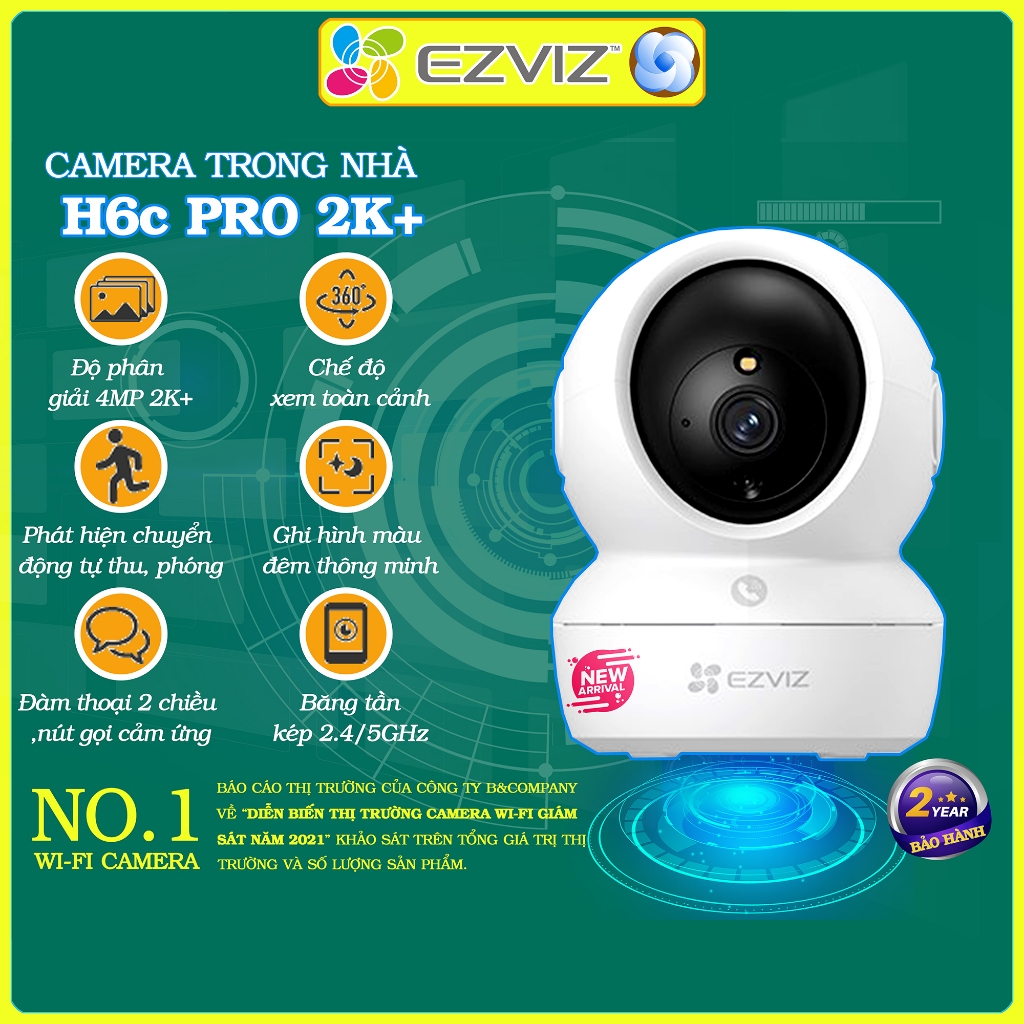 Camera wifi Ezviz H6C 2MP/4MP 1080/2K+ chính hãng, đàm thoại, xoay 360 ...