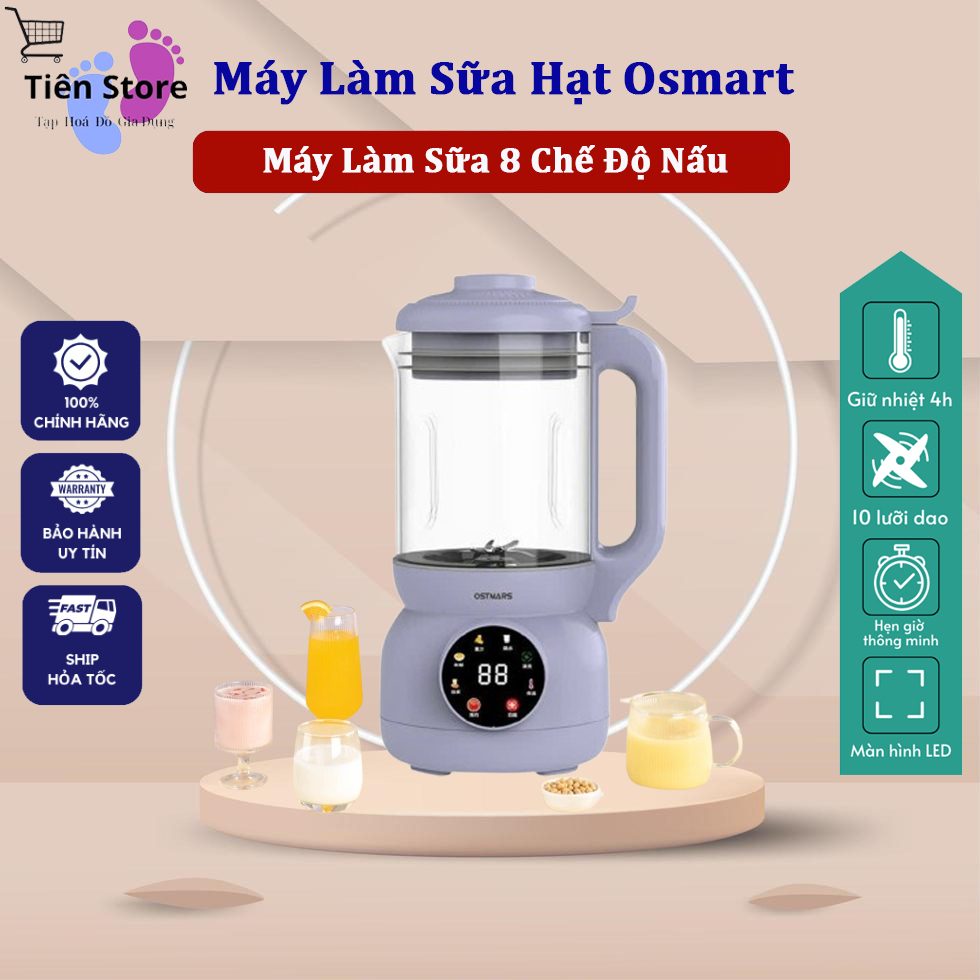 Máy Làm Sữa Hạt OSTMARS Cối Thuỷ Tinh Đa Chức Năng Nấu Dung Tích 1100ml Lưỡi Dao 10 Cánh Chính ...