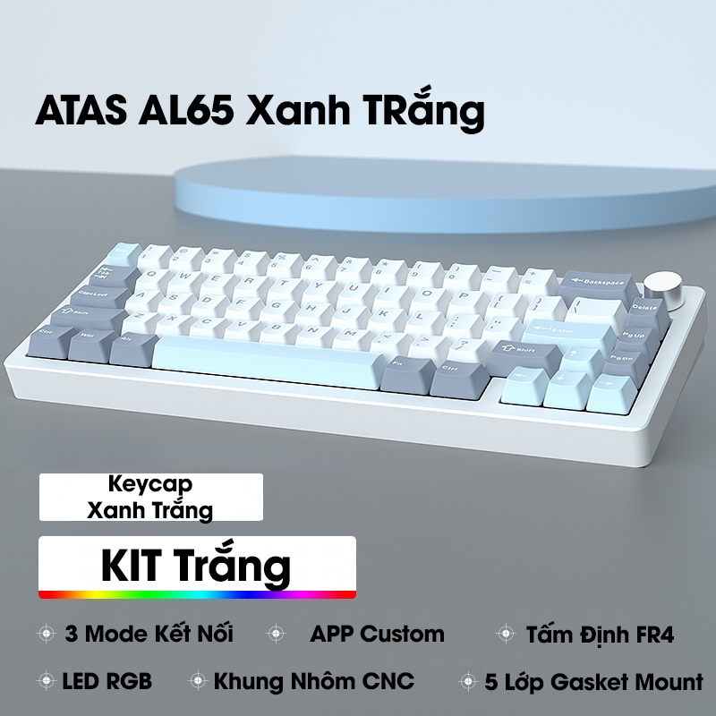 Bàn phím cơ Silent Atas AL65 Khung nhôm CNC 3 mode kết nối - Led RGB ...